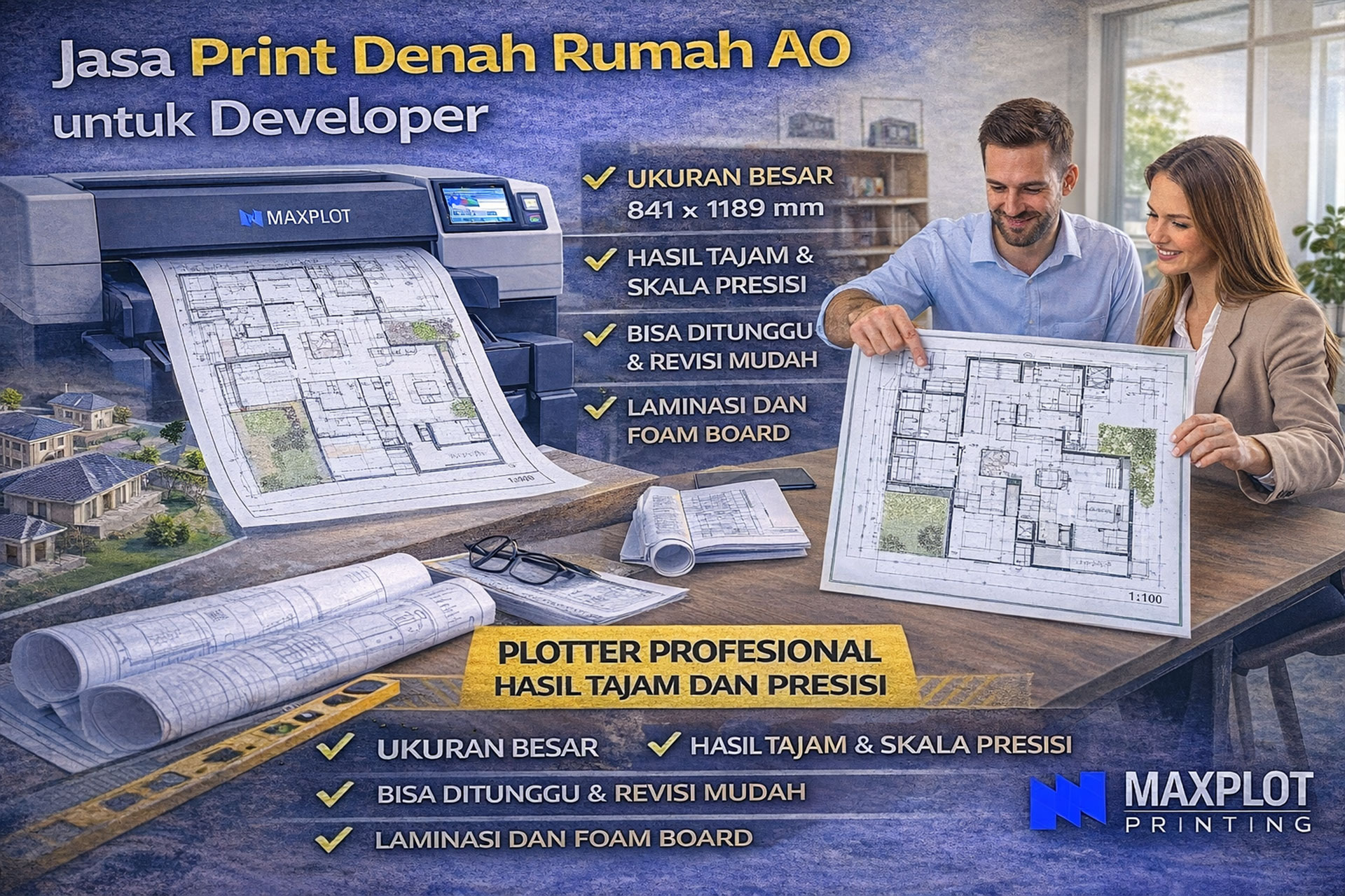 Jasa Print Denah Rumah A0 untuk Developer - Maxplot Printing