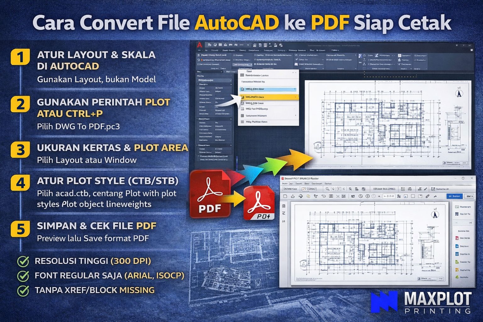 Cara Convert File AutoCAD ke PDF Siap Cetak - Maxplot Printing