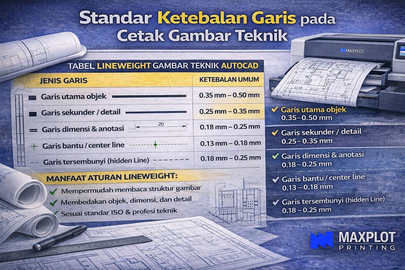 Standar Ketebalan Garis pada Cetak Gambar Teknik - Maxplot Printing